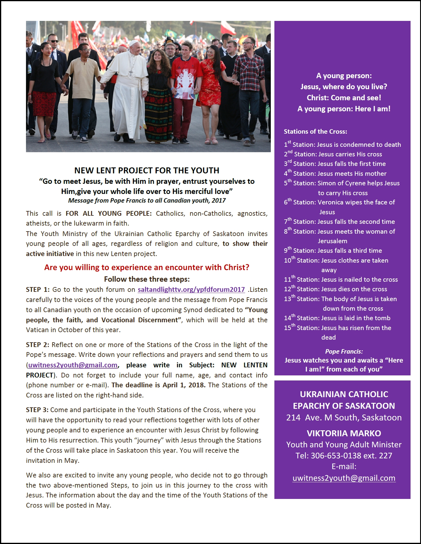 NEW LENT PROJECT FOR THE YOUTH | Ukrainian Catholic Eparchy of Saskatoon